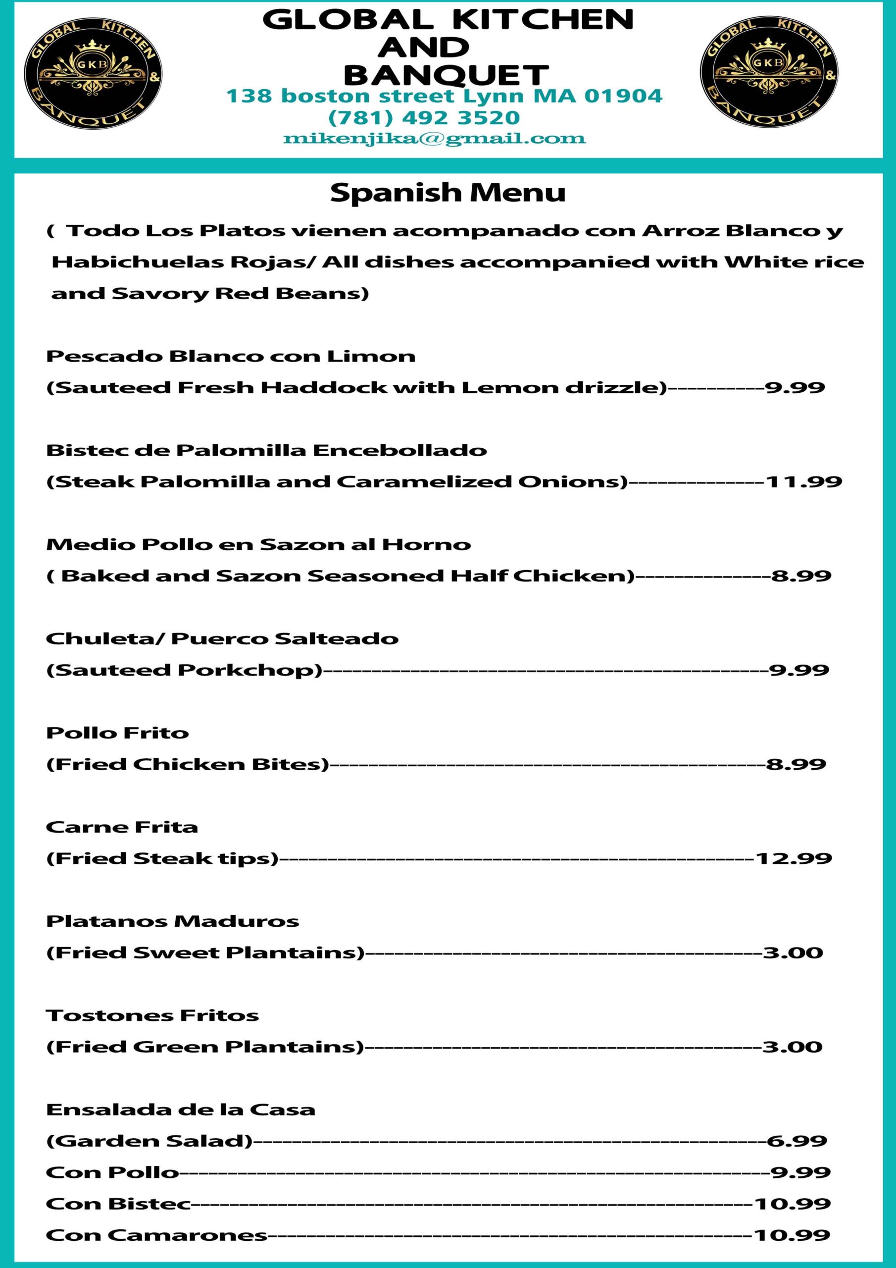 Price list – GLOBAL KITCHEN AND BANQUATE